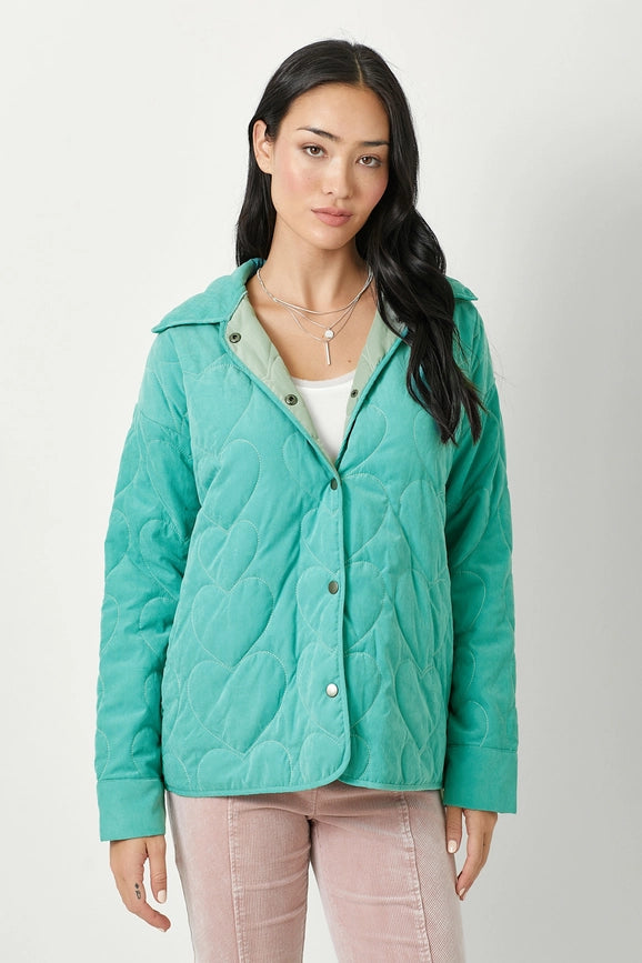 Quilted Heart Padded Jacket Jade from Mystree exclusive at Urbanheer.