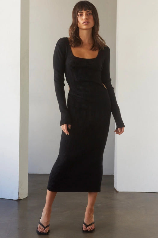 Bernie Side Cut-Out Knit Midi Dress BLACK from Crescent exclusive at ...