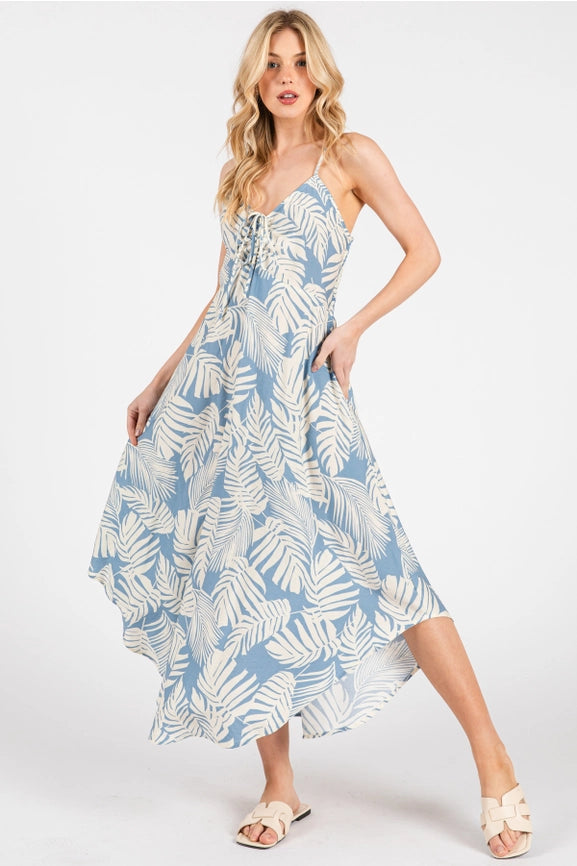 Chest Ruched Round Hemming Midi Dress Blue/ Ivory from Final Touch ...