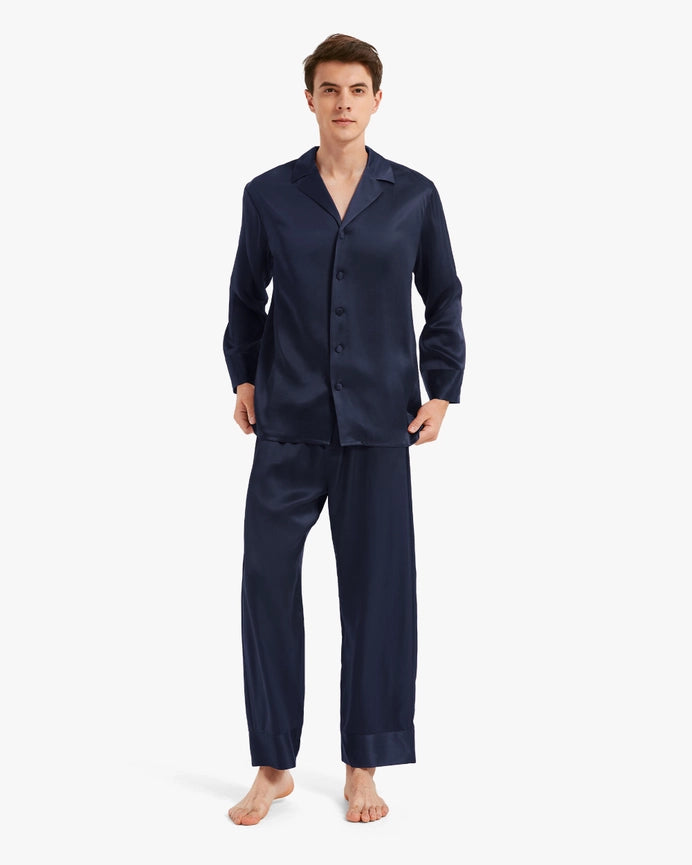 Classic Silk Pajamas - For Men Navy Blue from MommeSilk exclusive at ...