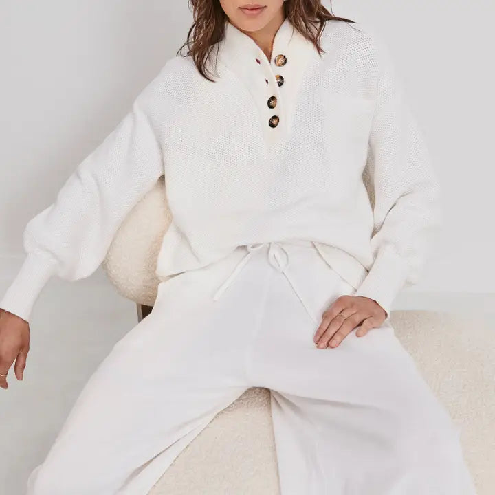 Cozy Cotton Silk Pocket Henley Sincere White From Lunya Exclusive At