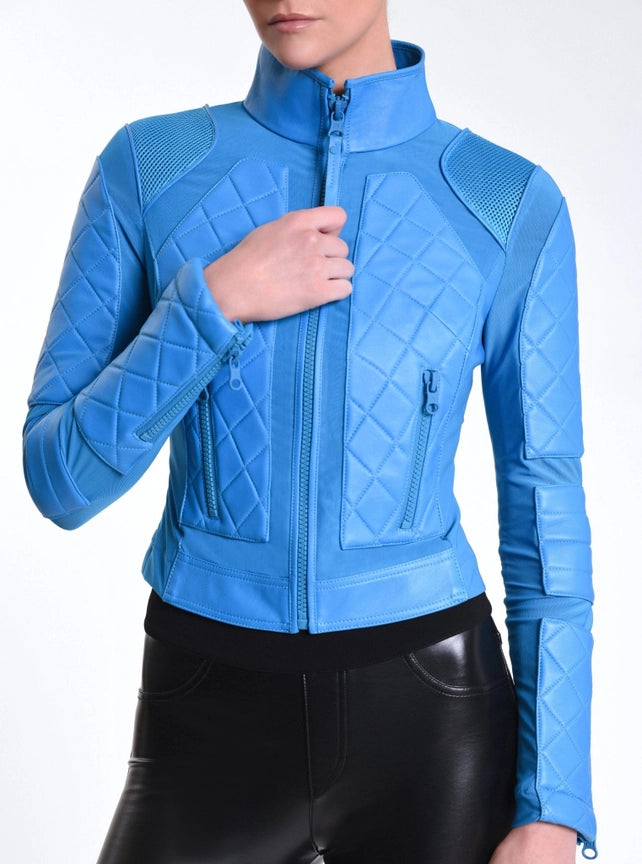 Leather Moto Mesh Jacket Jls Azure from Blanc Noir exclusive at – Urbanheer