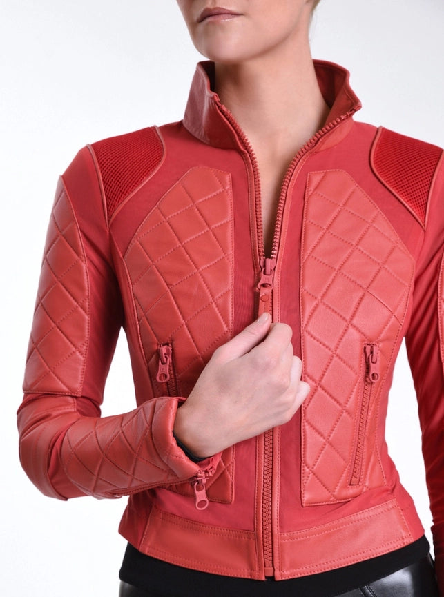 Leather Moto Mesh Jacket Jls Cranberry from Blanc Noir exclusive at ...