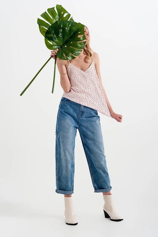 Relaxed Fit Side Rip Jeans In Mid Blue from Q2 exclusive at Urbanheer.