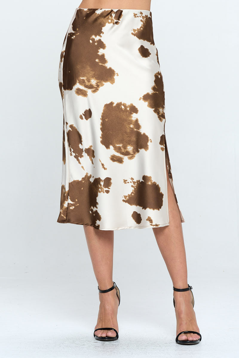 Satin Cow Print Midi Skirt with Slit from Reneecollection exclusive at ...