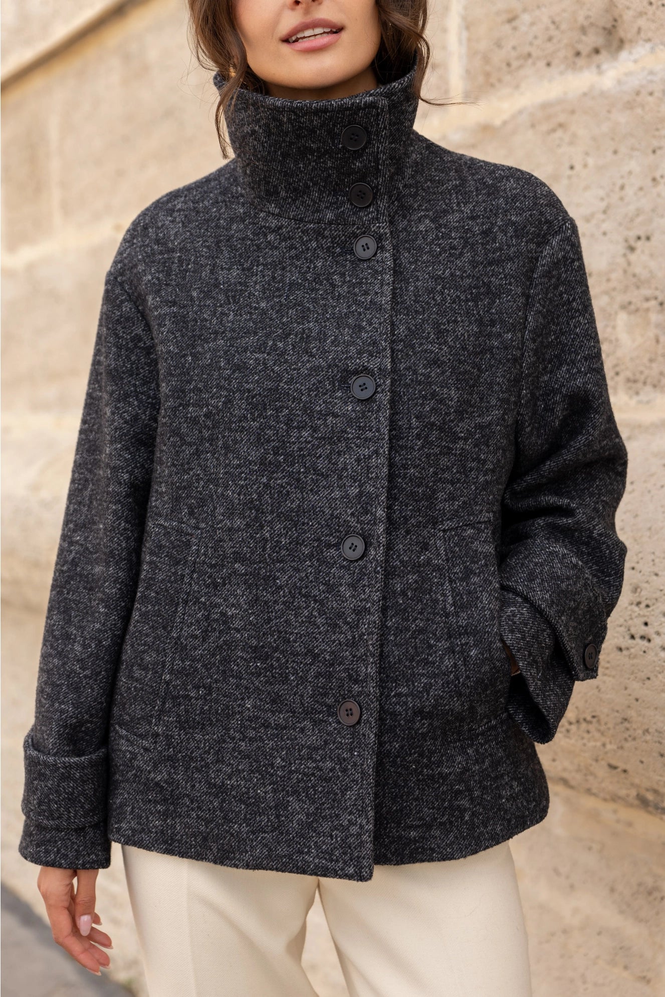 Straight Coat in Blended Wool with Structured High Collar from – Urbanheer