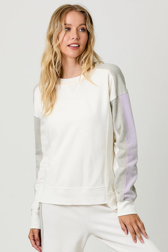 Washed Color Block Terry Top from Mystree exclusive at Urbanheer.