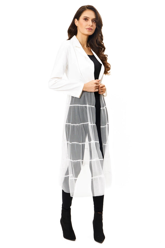 White Vegan Silk with Mesh Duster from Adore exclusive at Urbanheer.