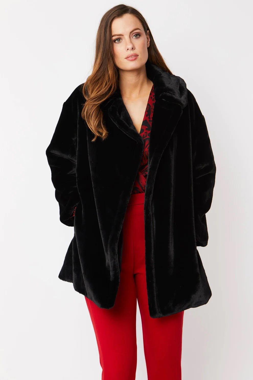 Black Faux Fur Midi Coat – Urbanheer